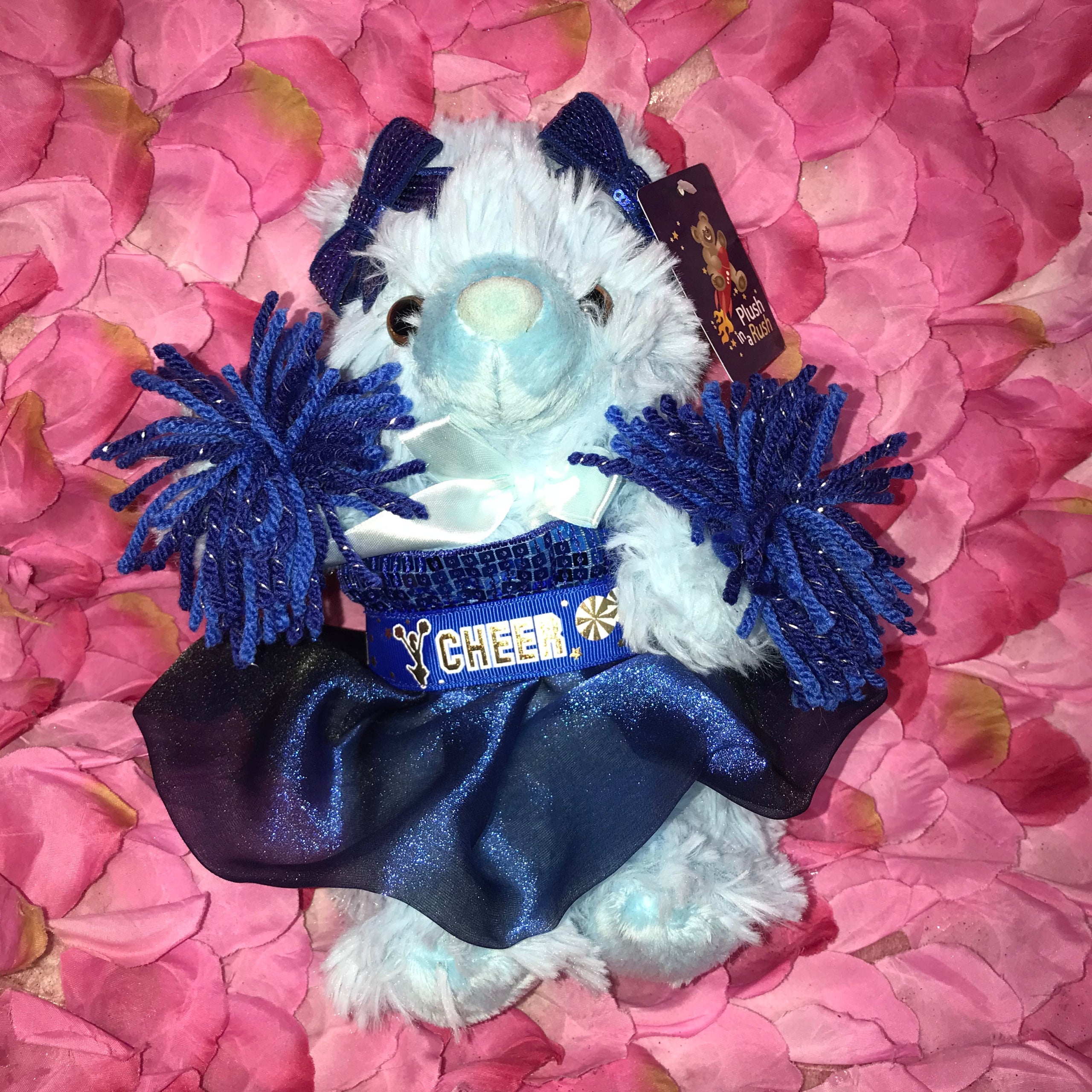 6" Custom Cheer Baby Blue Bear in Royal | Dragon Bling